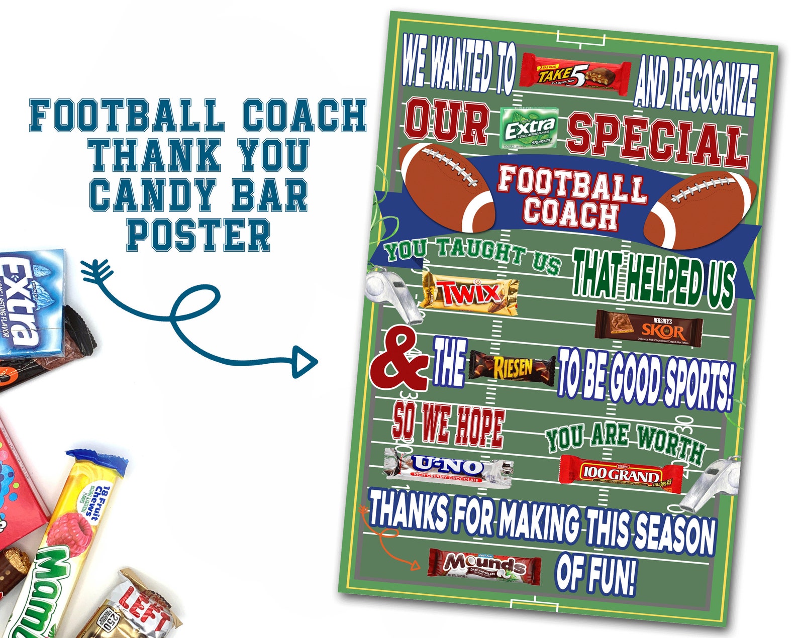 Football Coach Candy Gram Poster, Coaches Thank You Gift, Coach Gift ...