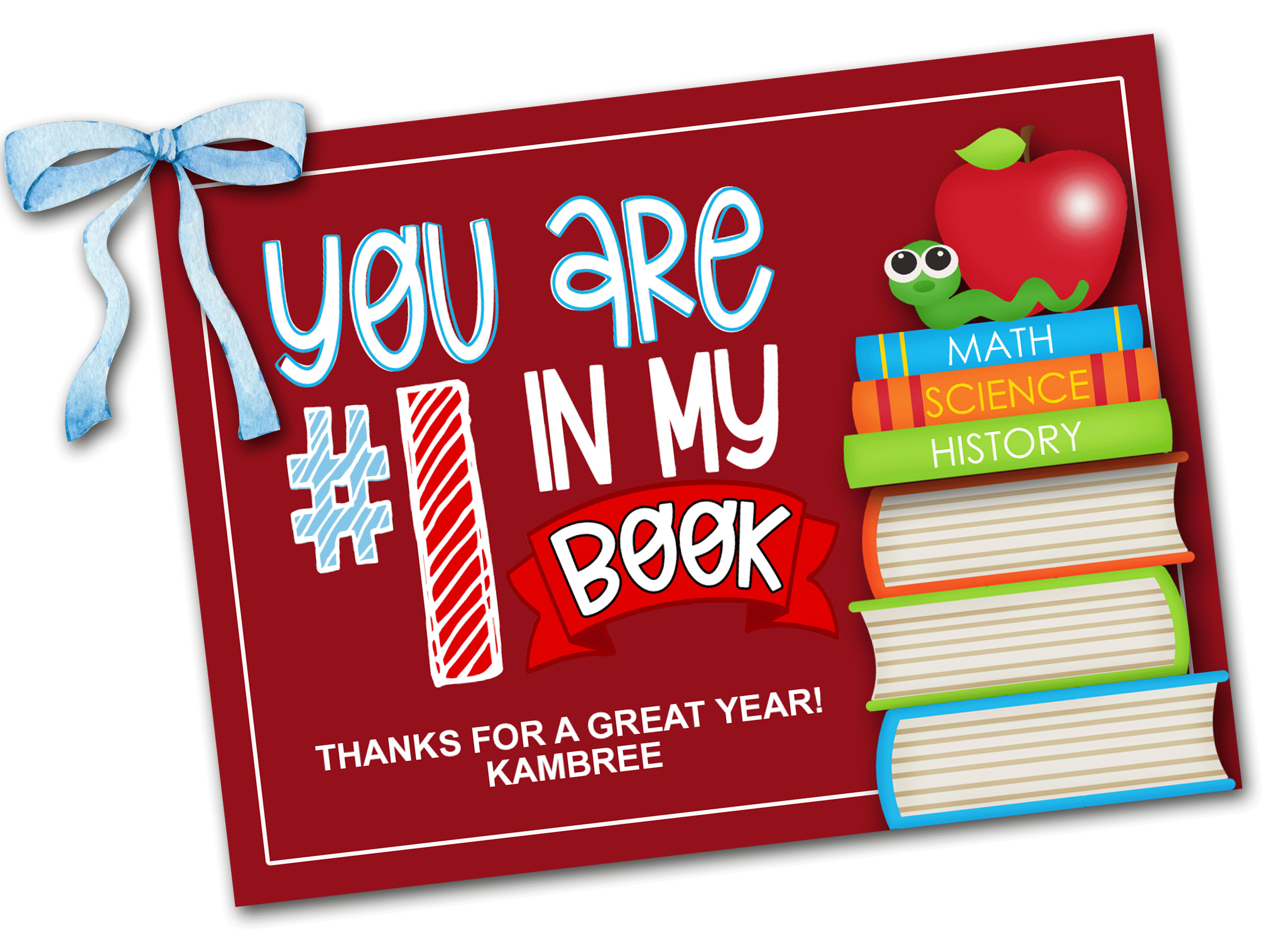 Teacher Gift Tag, Teacher Appreciation Week Gift, Number One in My Book ...