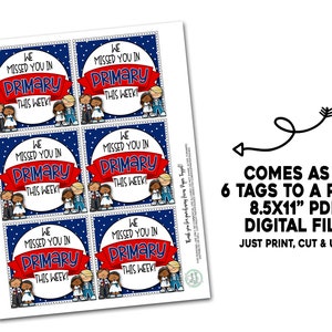 We Missed You in Primary Drop by Gift Tags, Primary Teacher Printable ...