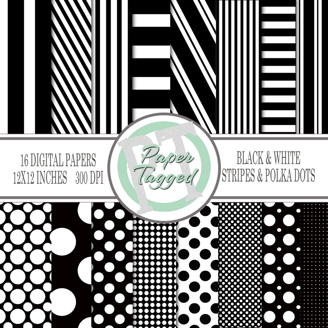 Digital Paper Pack, Black and White, 16 Digital Papers Included, 12x12 ...