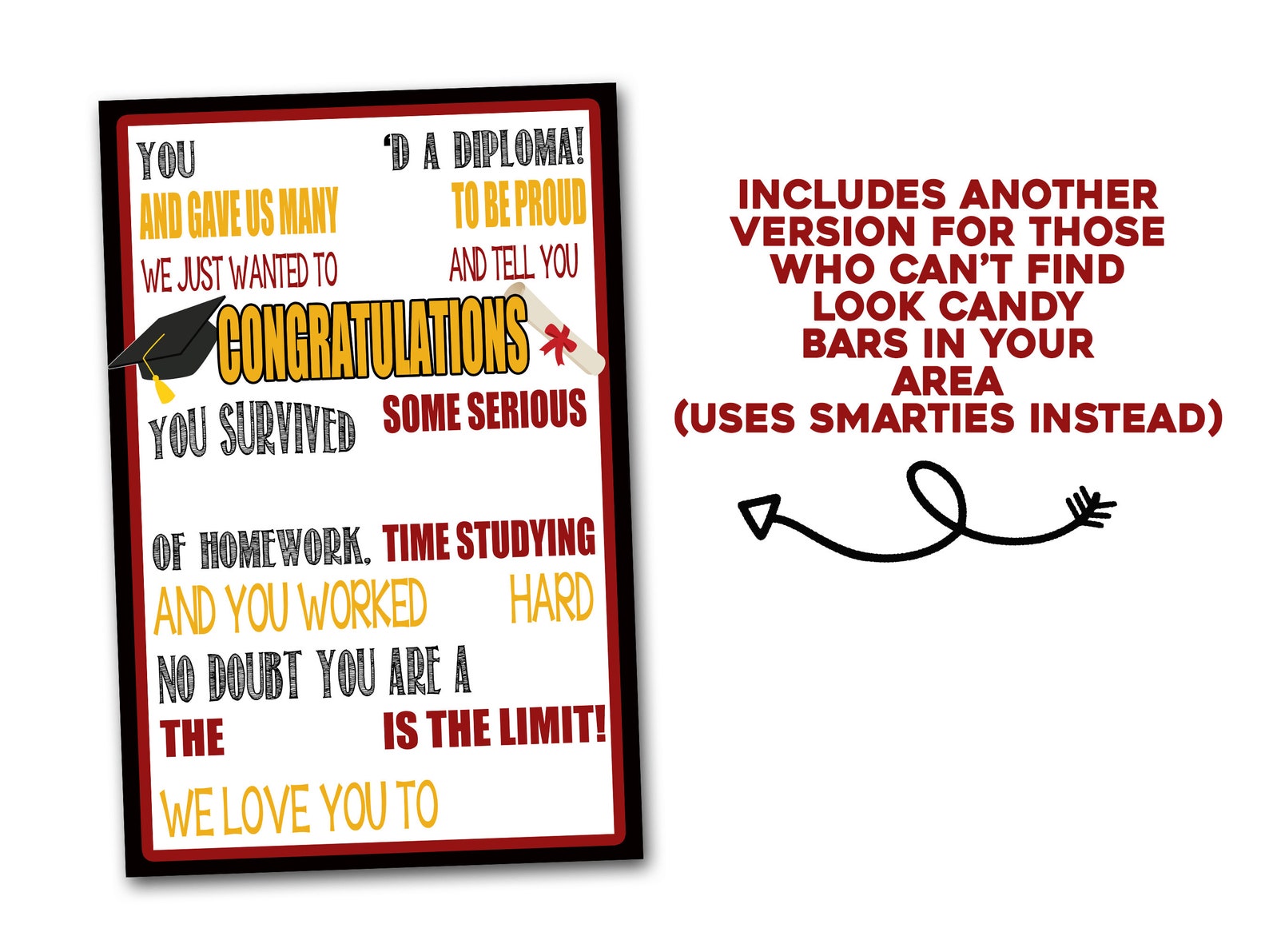 High School Graduation Candy Gram Poster Candy Bar Poster - Etsy