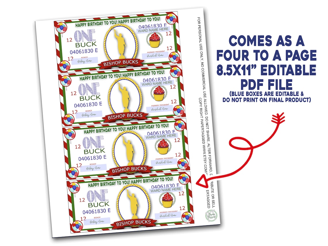 Bishop Bucks, Primary Birthday Gift, LDS Primary Birthday Gift, Primary ...