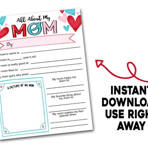 All About My Mom Mother's Day Printable, Mother's Day Coloring Page ...