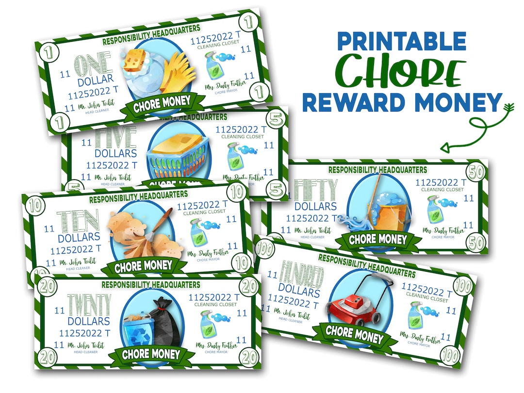 Chore Reward Play Money, Play Money, Chore Reward Fake Money, Printable ...