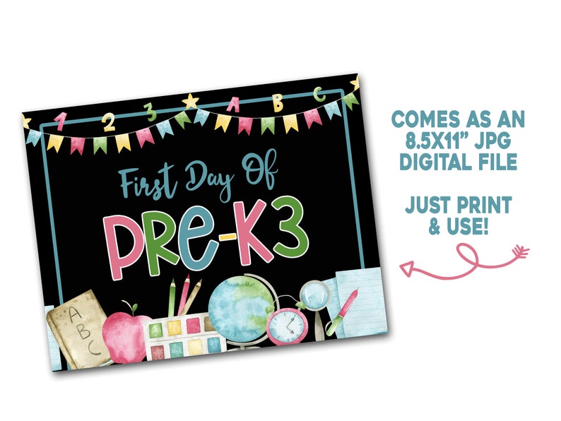First Day of Pre-k3 School Sign Instant Download First Day of - Etsy