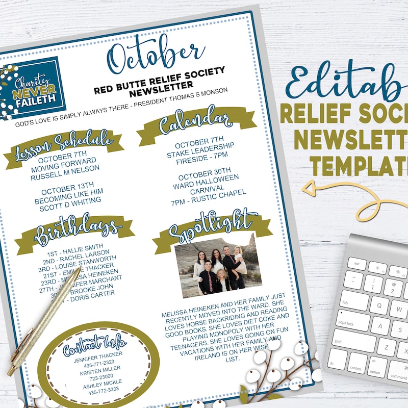 Relief Society Newsletter Template - Etsy