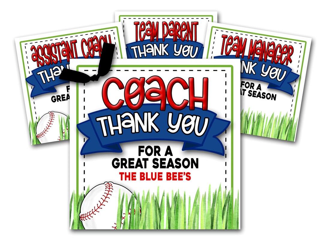 Baseball Coach Thank You Gift Tags, Baseball Thank You Card, Baseball ...