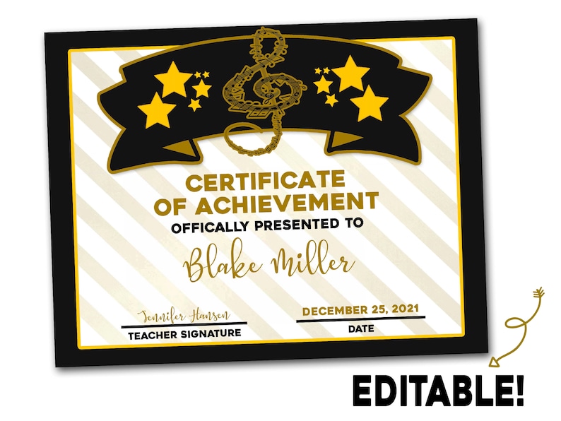Music Awards Editable PDF File Certificate of Achievement | Etsy