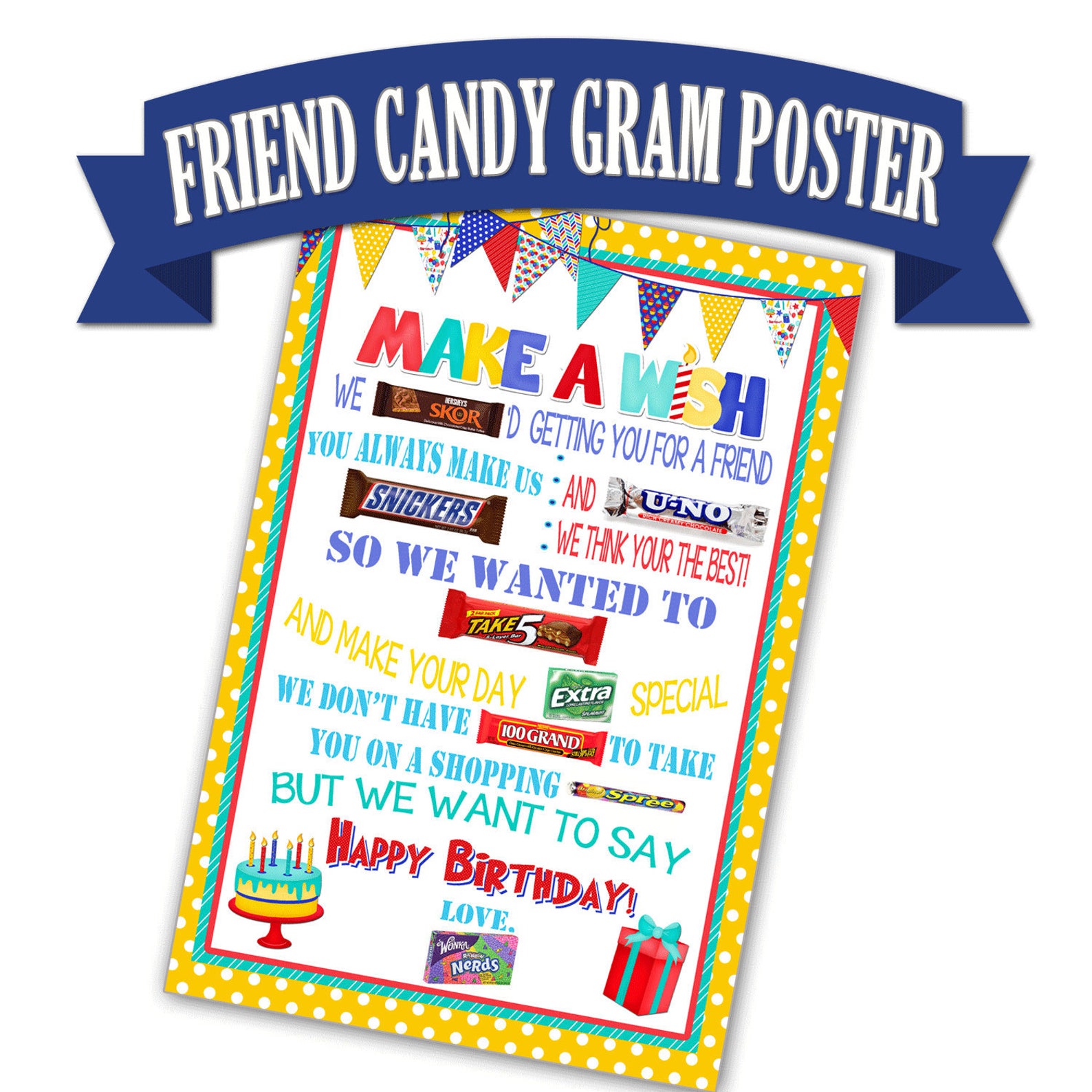 Candy Gram Poster for Friend, Candy Bar Poster, Birthday Gift for ...