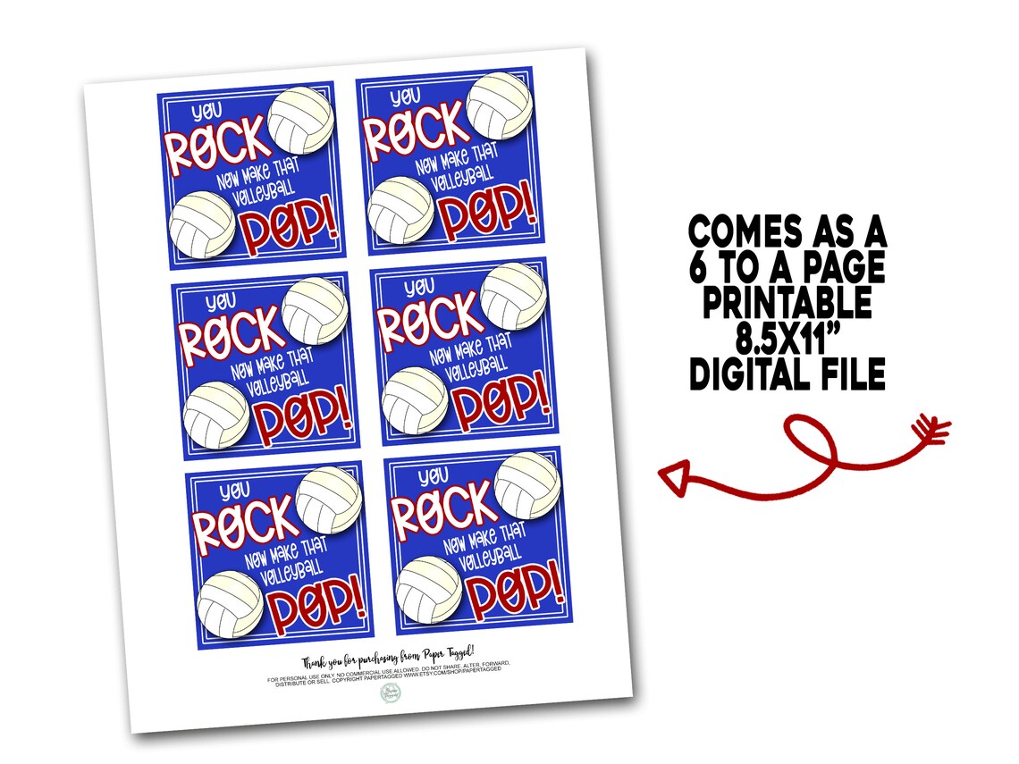Volleyball Treat Tags, Volleyball Good Luck Favor Tags, You Rock Make ...