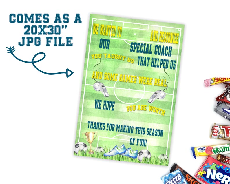 Soccer Coach Candy Gram Poster Coaches Thank You Gift Coach - Etsy