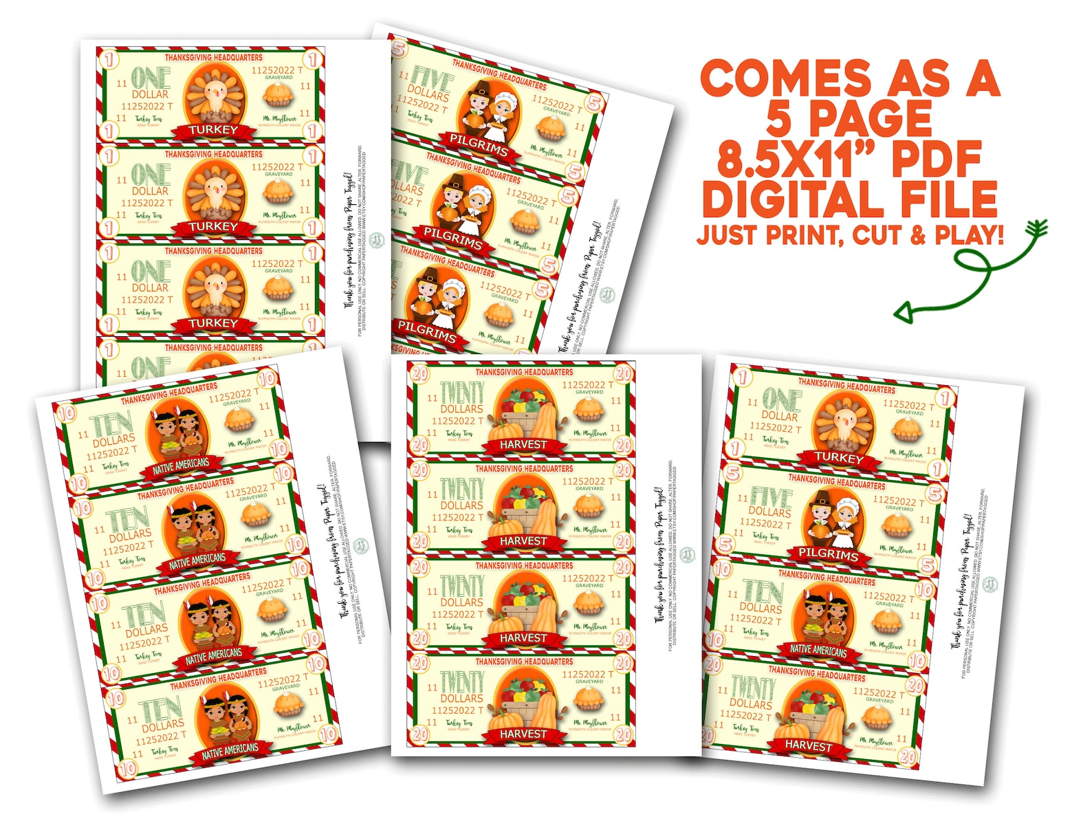 Thanksgiving Play Money Fall Play Money Thanksgiving Fake - Etsy