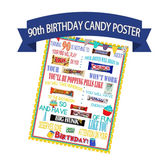 90th Birthday Poster Candy Bar Poster Birthday Gift for | Etsy