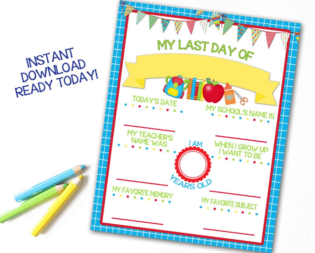 Último día de escuela signo reutilizable, último día de jardín de ...