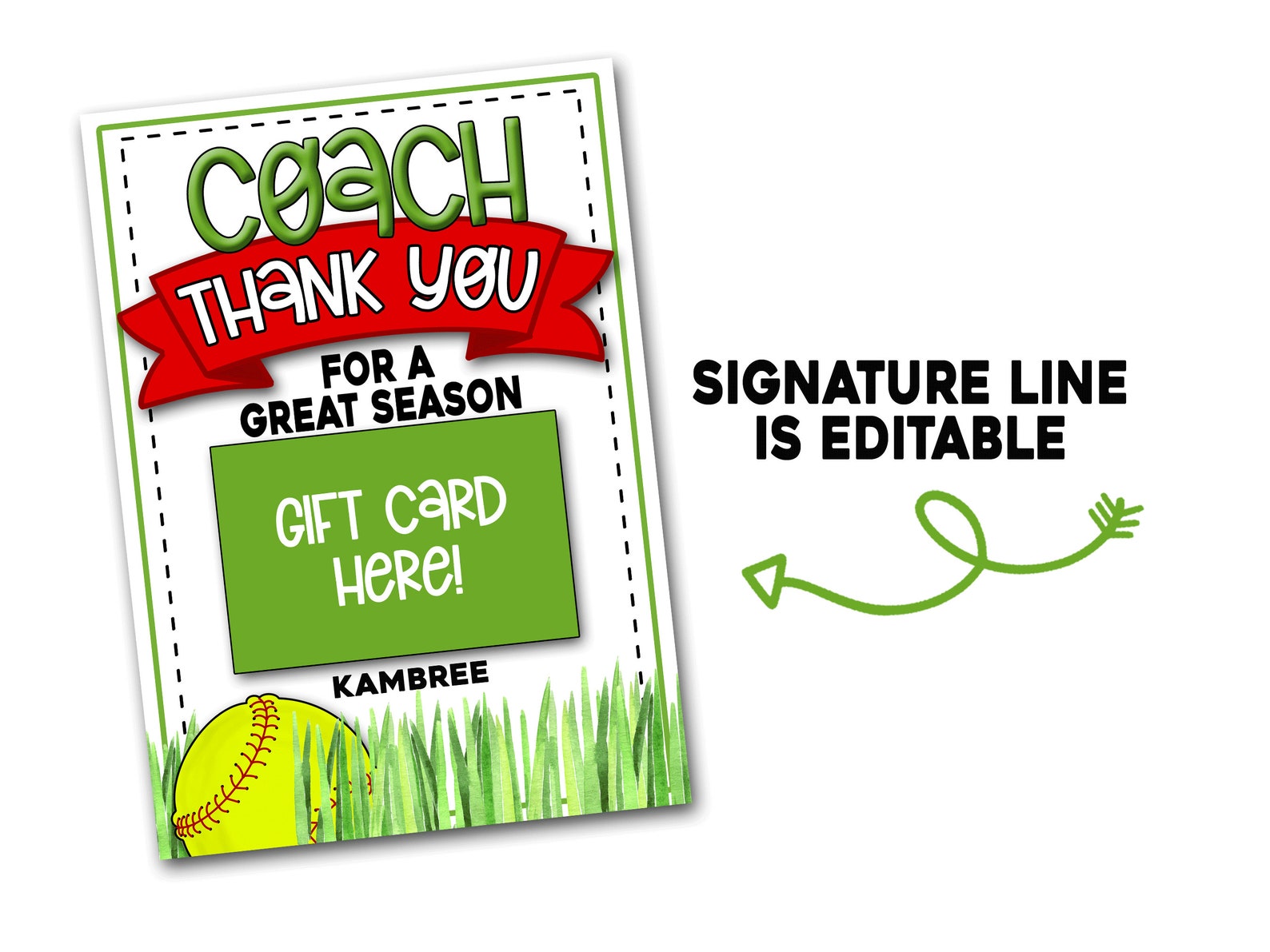 Softball Coach Thank You Gift Card Holder, Thank You Card, Softball ...