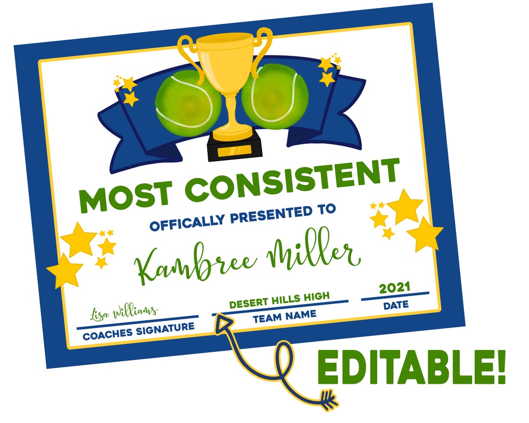 Tennis Team Awards, Editable PDF File, Tennis Certificates, End of ...