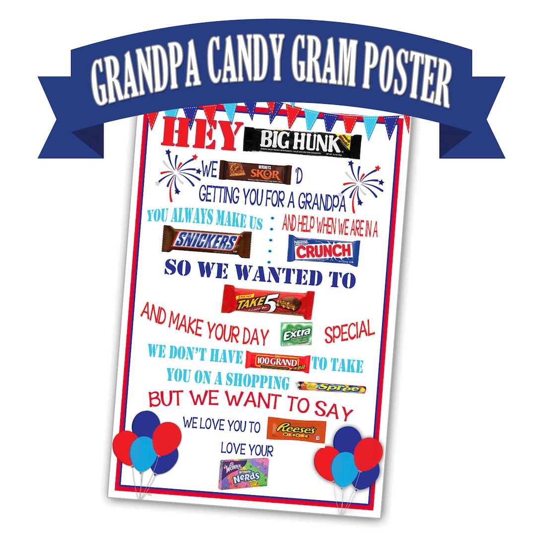 Candy Gram Poster for Grandpa, Birthday Gift for Grandpa, Printable ...