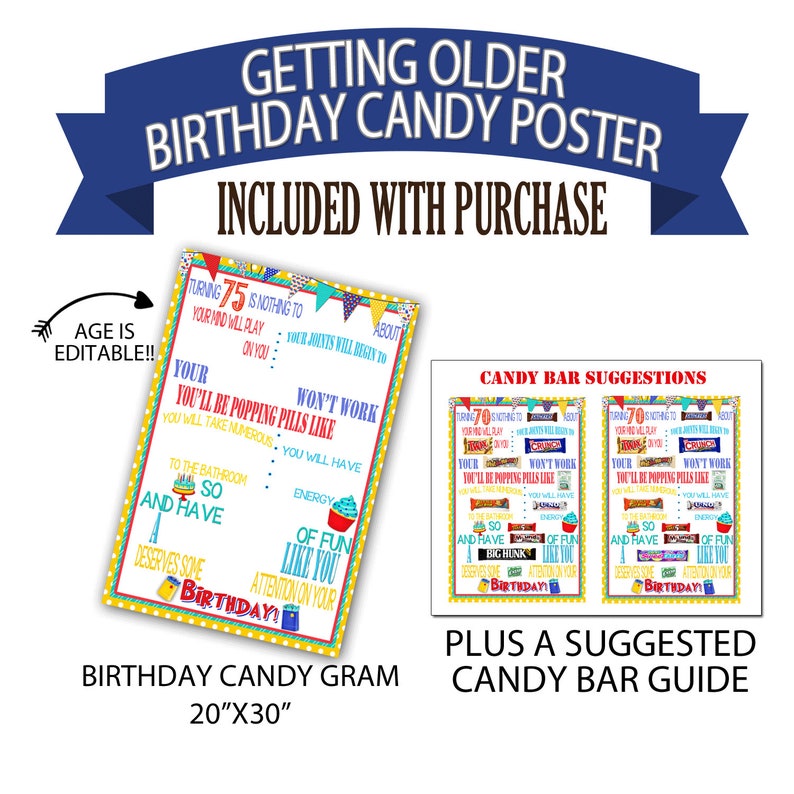 Getting Older Birthday Poster, Candy Bar Poster, Friend Birthday Gift ...