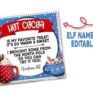 Elf Hot Cocoa Note, Foldable Christmas Elf Hot Cocoa Packet, Printable ...