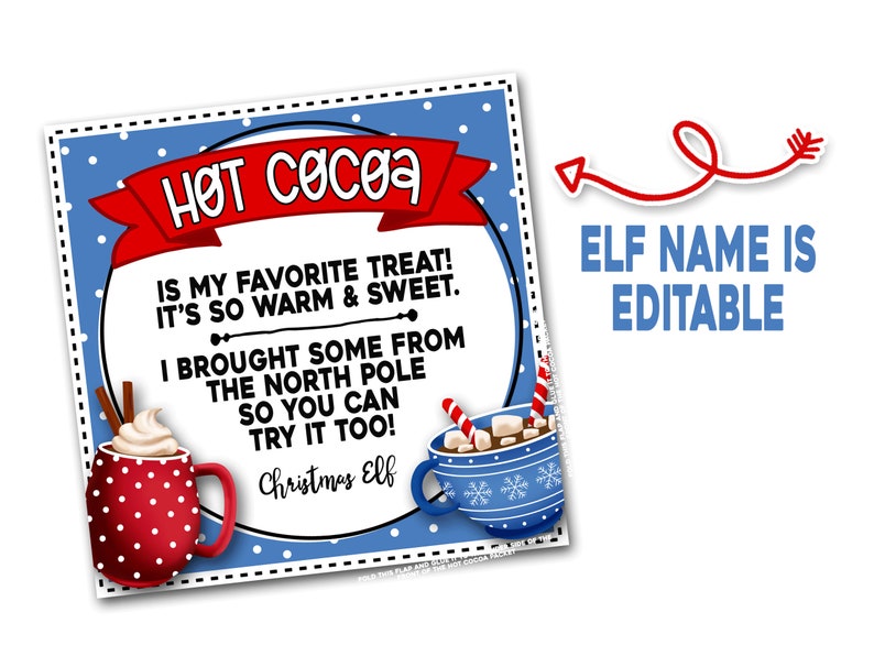 Elf Hot Cocoa Note Foldable Christmas Elf Hot Cocoa Packet - Etsy