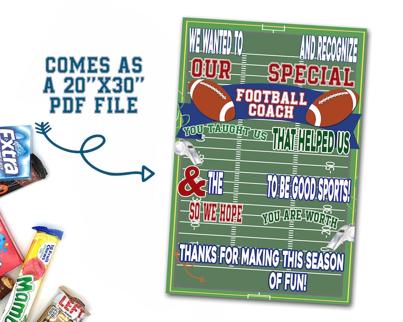 Football Coach Candy Gram Poster Coaches Thank You Gift - Etsy