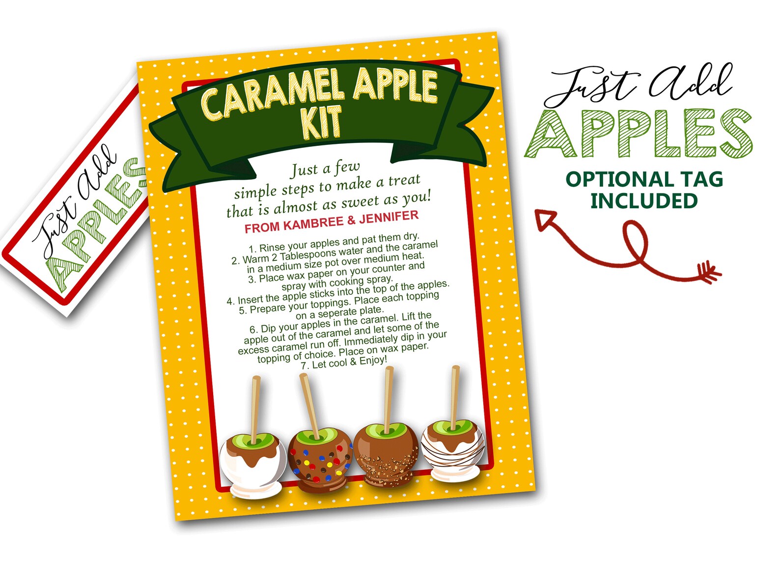 Caramel Apple Kit Printable Tags, Caramel Apple Gift Tags, Caramel ...