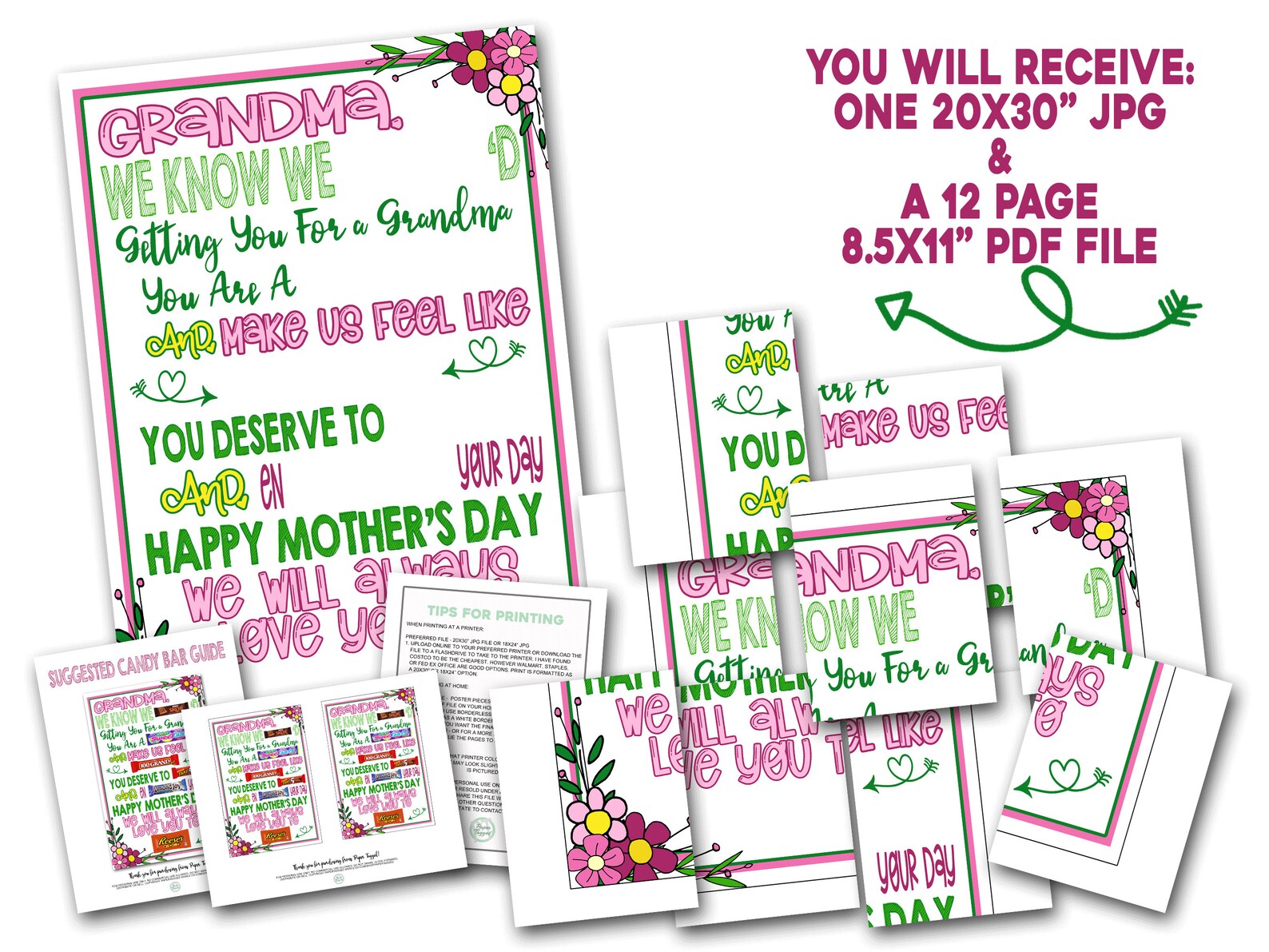 Grandma Mother's Day Candy Gram Poster Mother's Day - Etsy