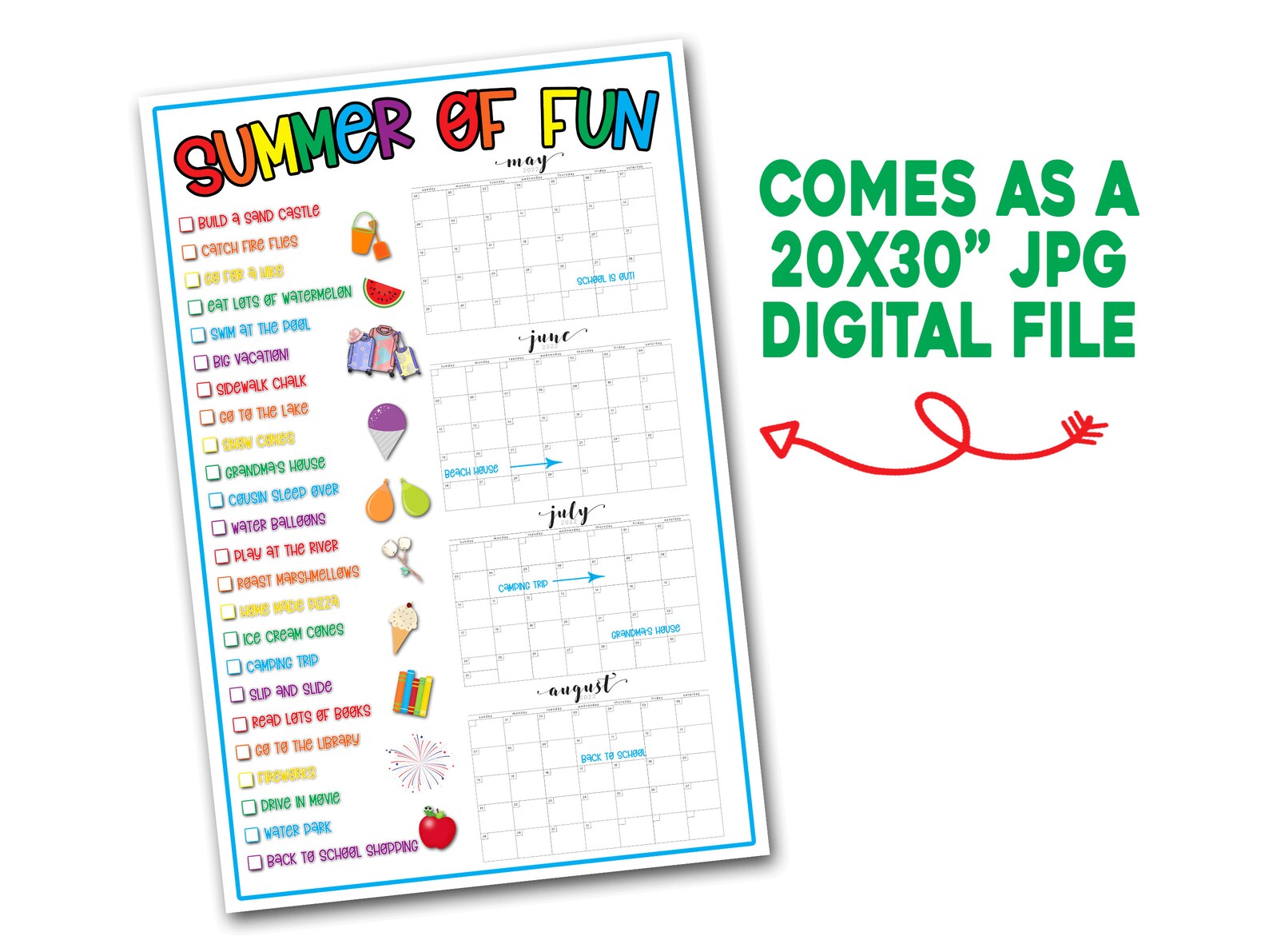 Summer Bucket List Poster, Summer Checklist, Summer Bucket List, Family ...