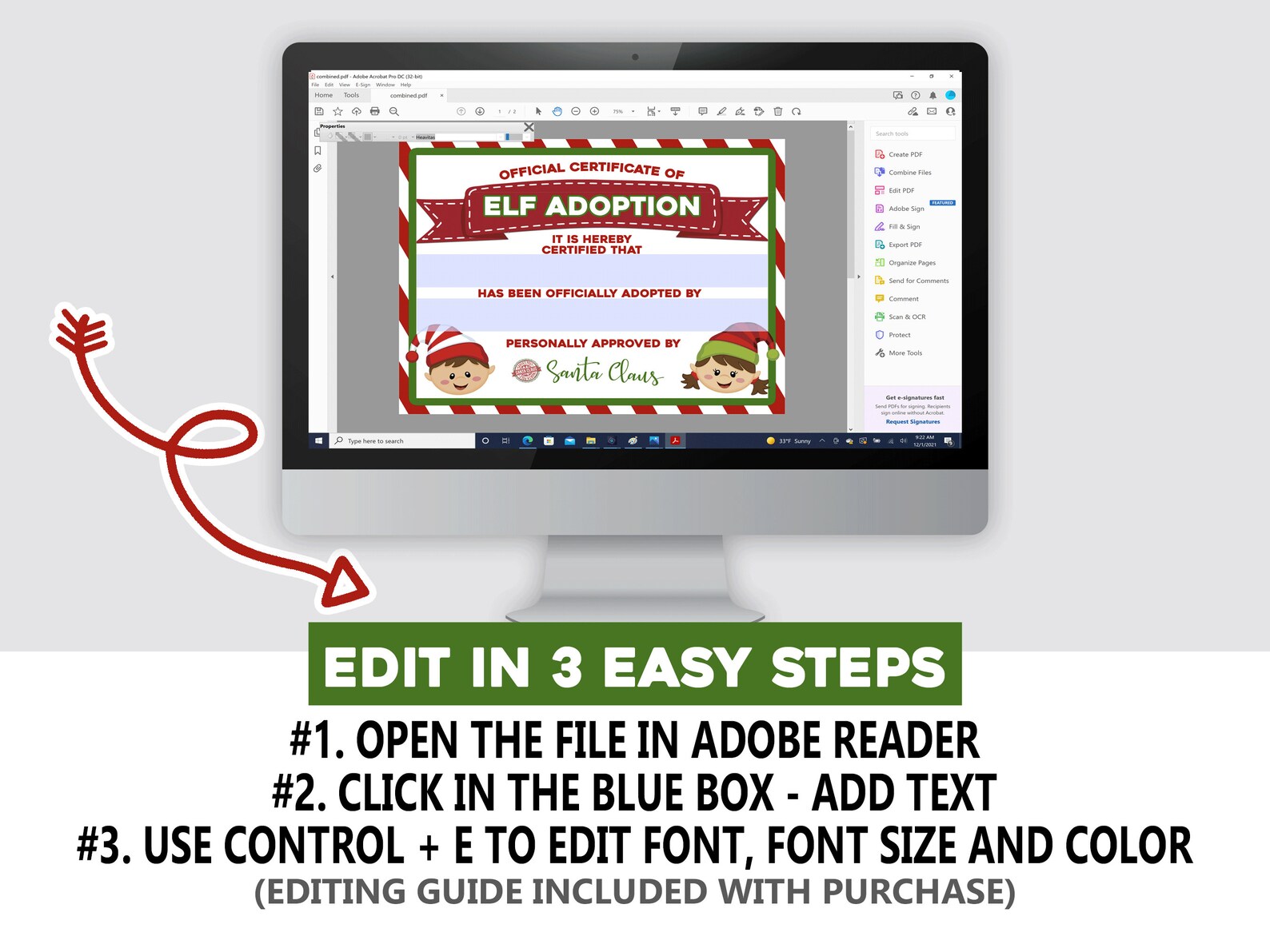 Elf Adoption Certificate, Editable Elf Adoption Certificate, Printable ...