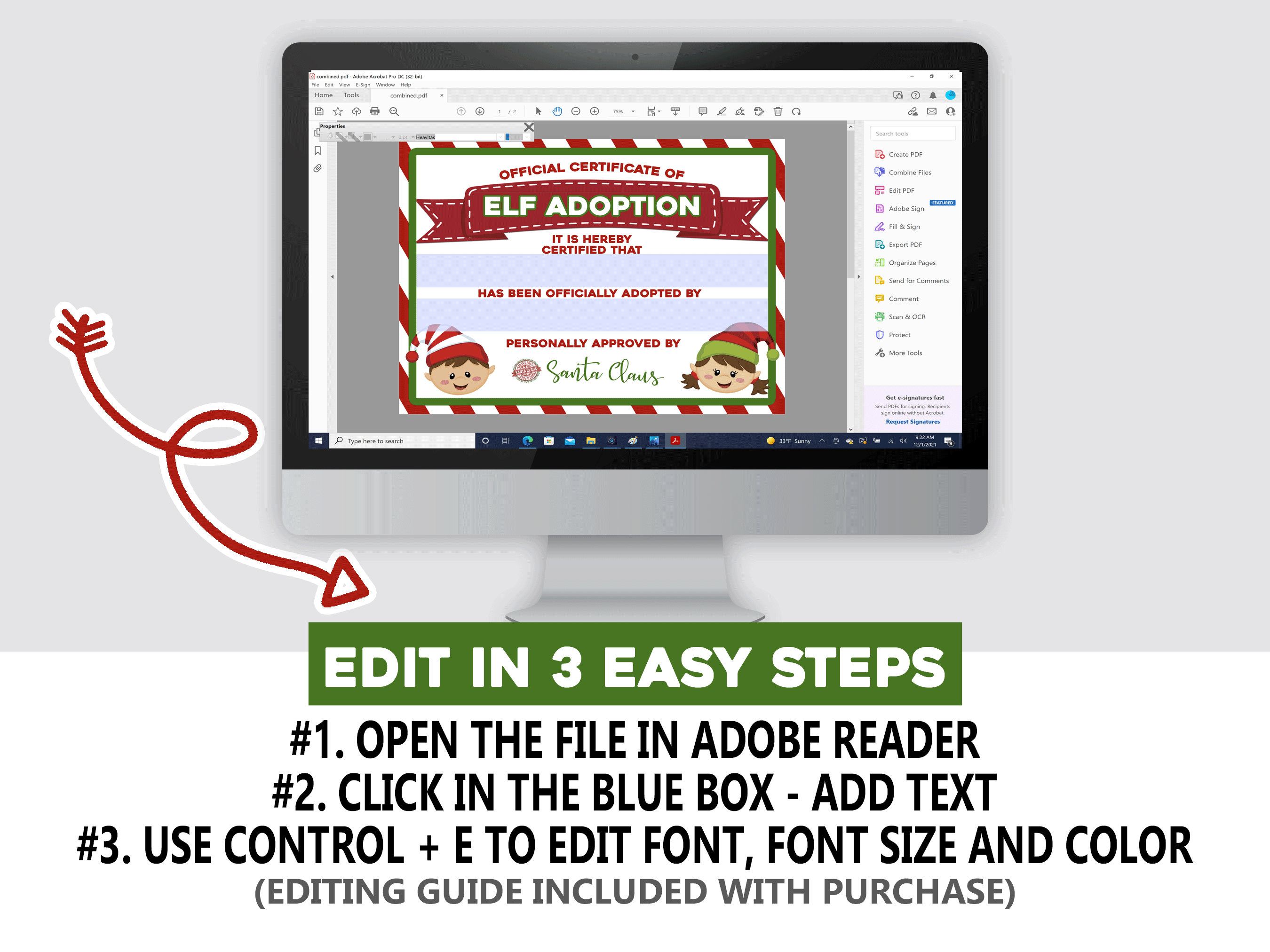 Elf Adoption Certificate, Editable Elf Adoption Certificate, Printable ...