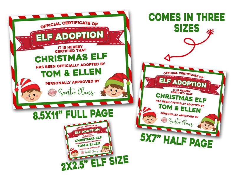 Elf Adoption Certificate, Editable Elf Adoption Certificate, Printable ...