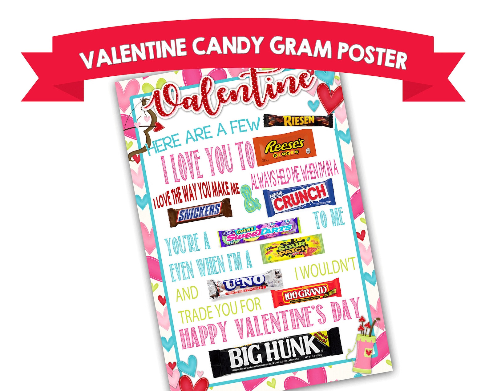 Valentine Poster, Candy Bar Poster, Valentine Gift, Printable Valentine ...