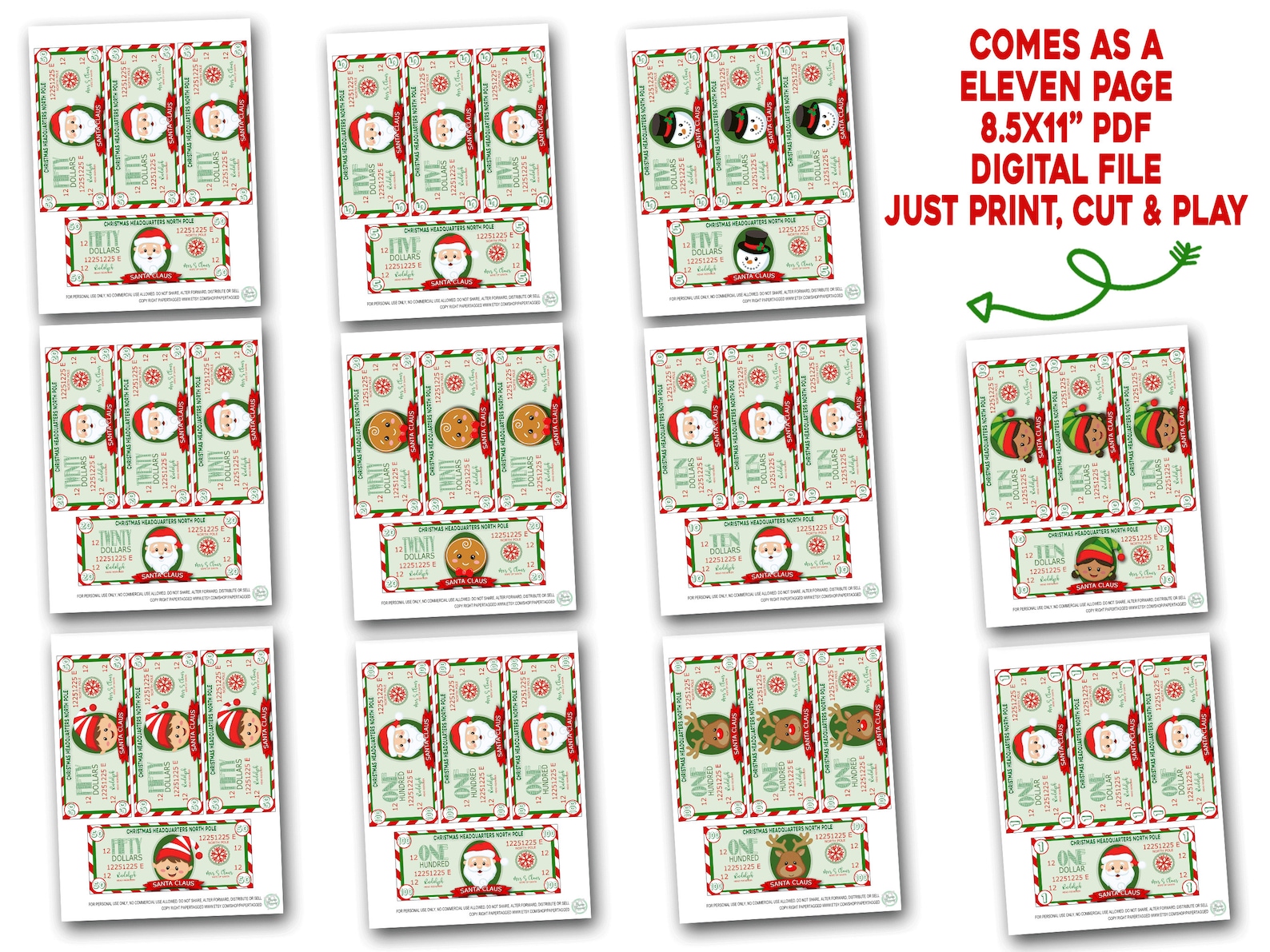 Christmas Play Money, North Pole Santa Money, Christmas Fake Money ...