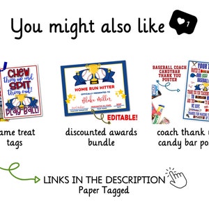 Baseball Coach Thank You Gift Tags, Baseball Thank You Card, Baseball ...