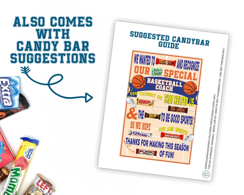 Basketball Coach Candy Gram Poster Coaches Thank You Gift | Etsy