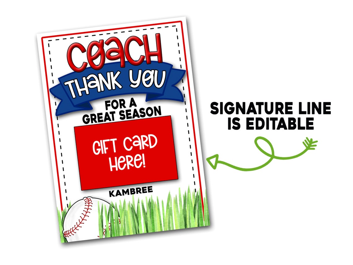 Baseball Coach Thank You Gift Card Holder, Thank You Card, Baseball ...