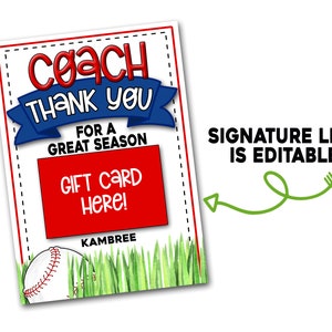 Baseball Coach Thank You Gift Card Holder, Thank You Card, Baseball ...