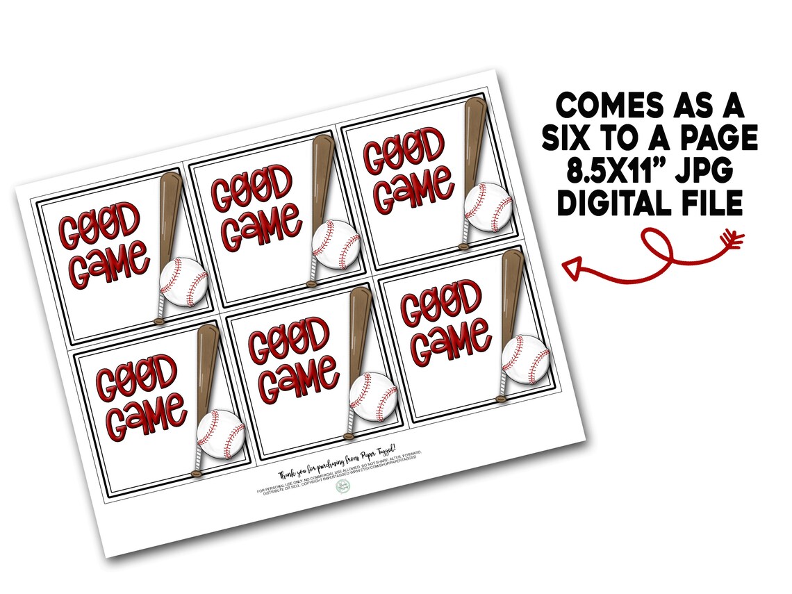 Baseball Treat Tags, Baseball Good Luck Favor Tags, Good Game, Baseball ...