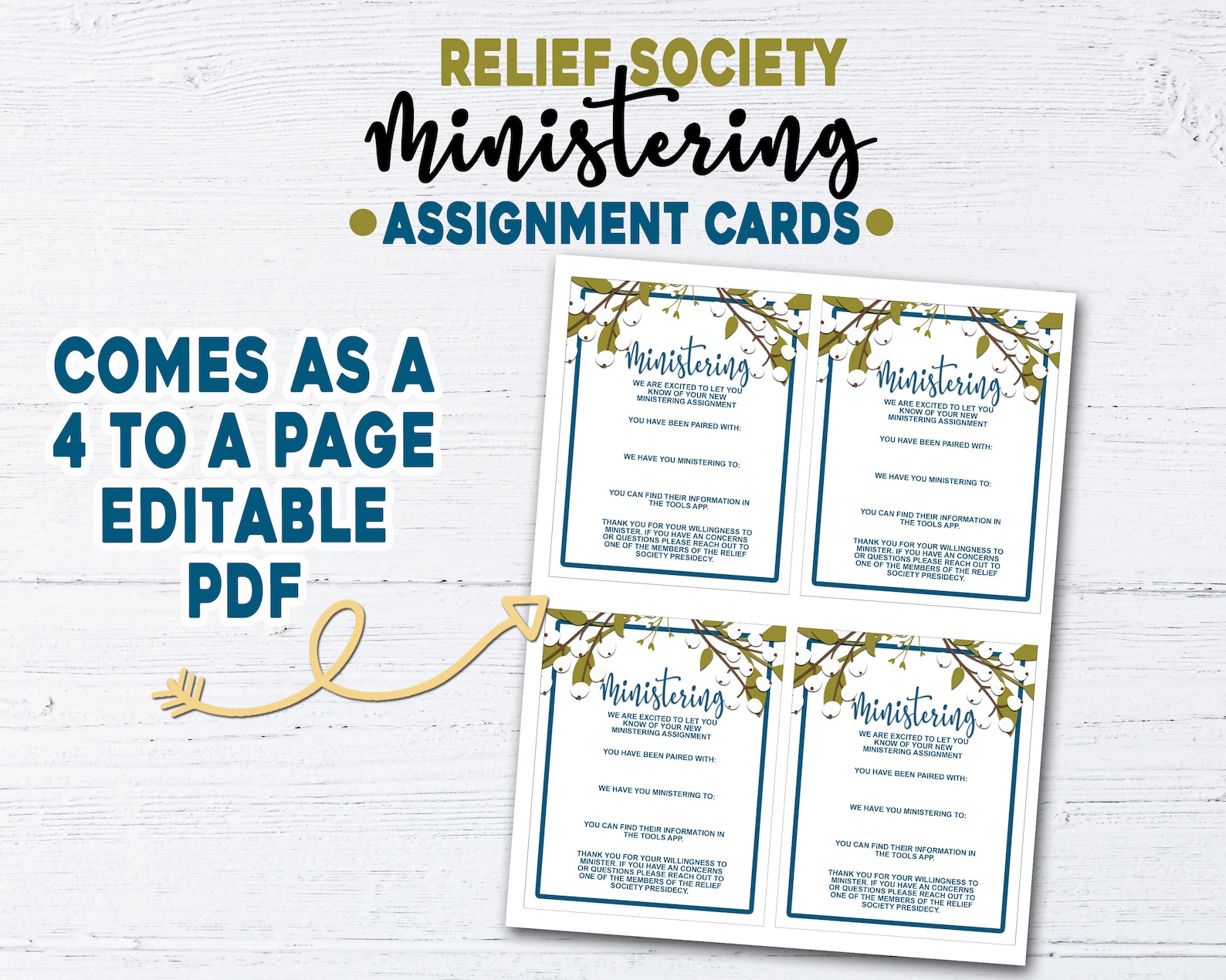Relief Society Ministering Assignment Cards, Relief Society Handouts ...