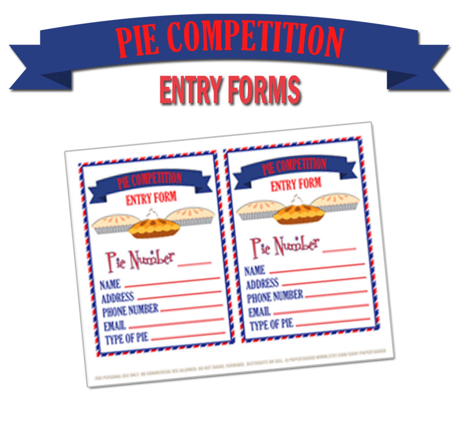 Pie Making Competition Printable Forms, Pie Contest Forms Packet, Pie ...