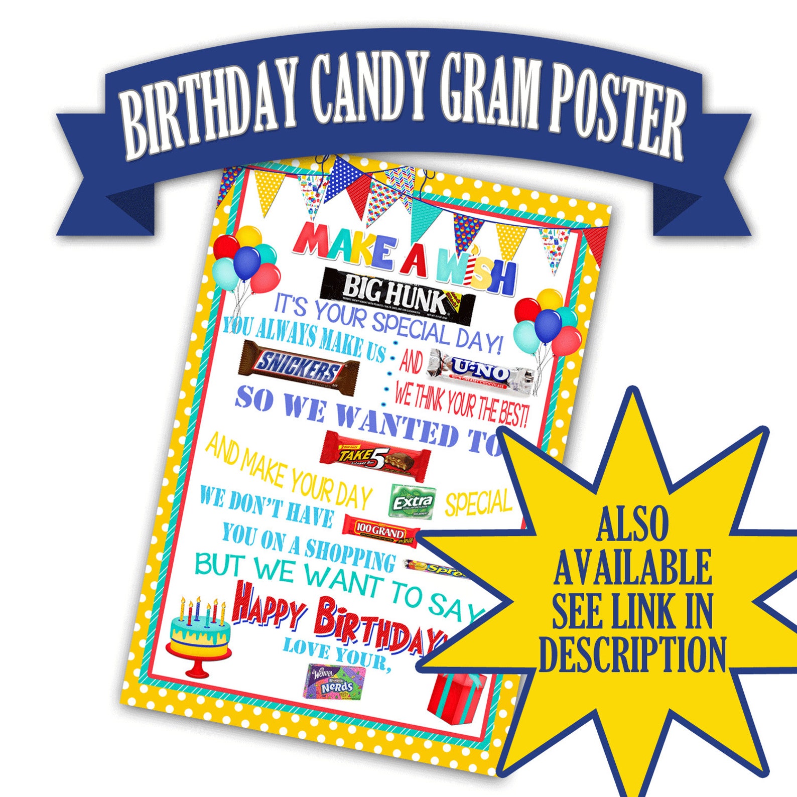 Candy Gram Poster for Friend, Candy Bar Poster, Birthday Gift for ...