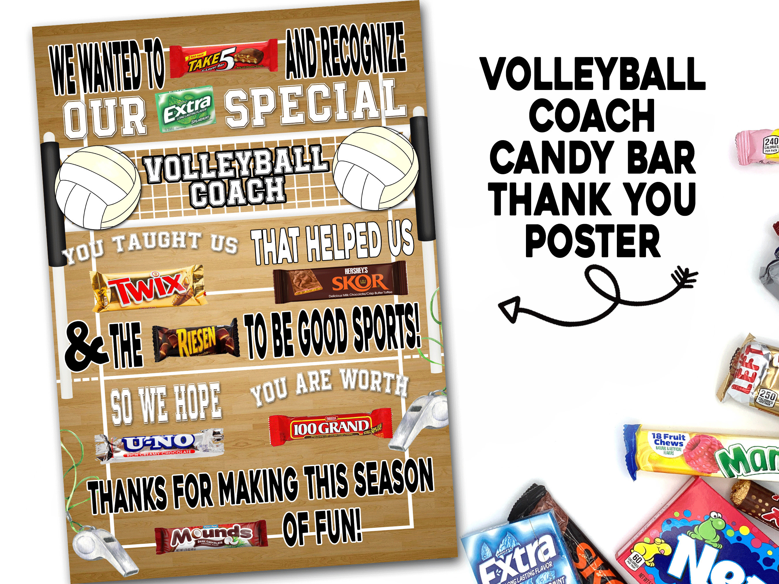 Volleyball Coach Candy Gram Poster Coaches Thank You Gift - Etsy Australia