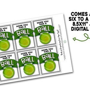 Tennis Treat Tag, Tennis Good Luck Favor Tag, Hope You Had A Ball ...