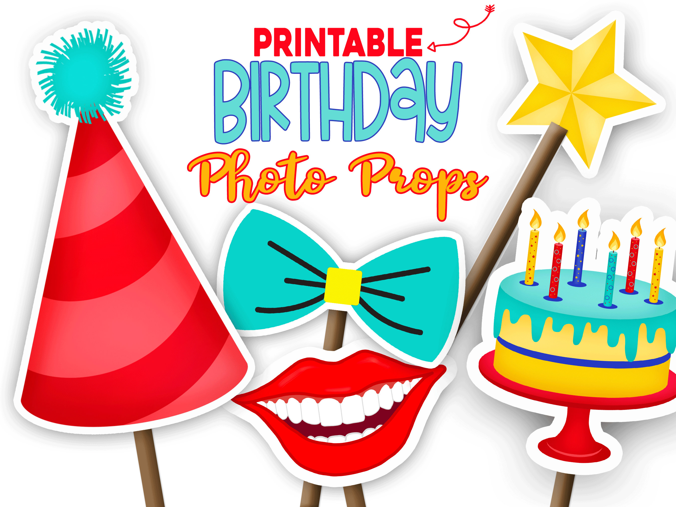 Birthday Photo Booth Props, Photo Props for Birthday Party, Printable ...