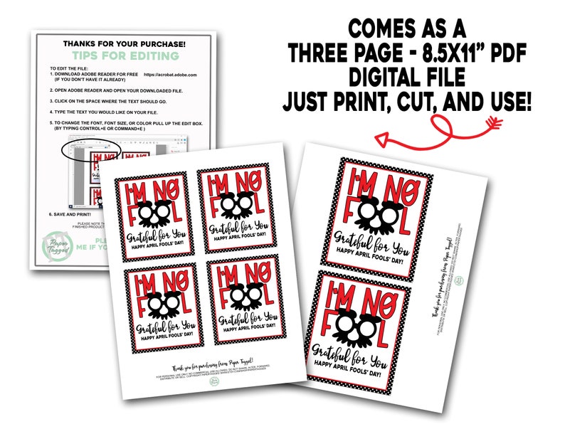 April Fools' Gift Tags I'm No Fool Grateful for You - Etsy