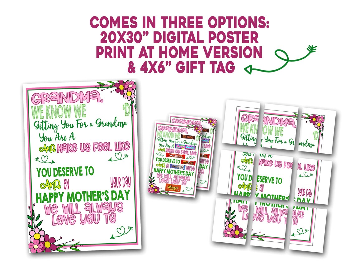 Grandma Mother's Day Candy Gram Poster Mother's Day - Etsy