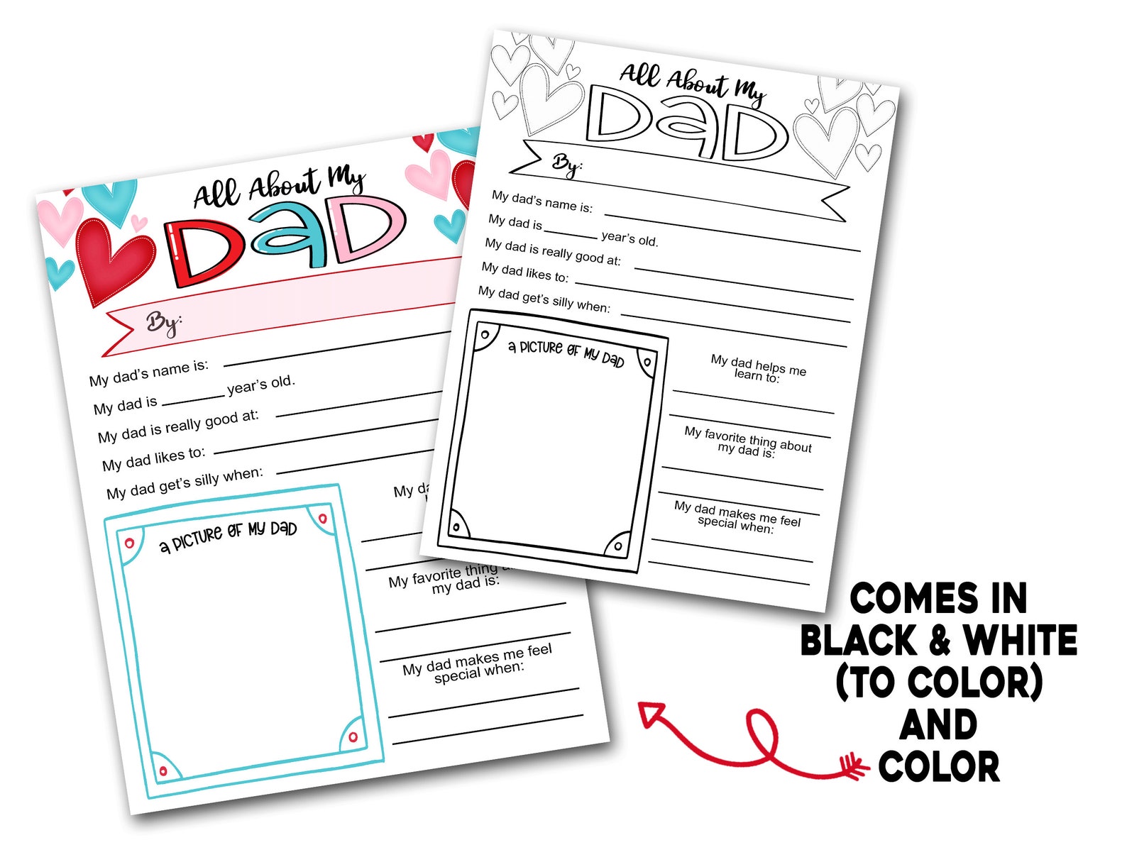 All About My Dad Father's Day Printable, Father's Day Coloring Page ...