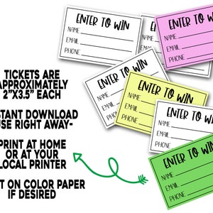 Enter to Win Tickets, Raffle Ticket and Sign Kit, Marketing Giveaway ...