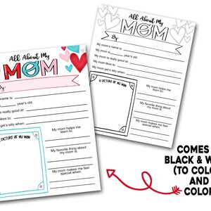 All About My Mom Mother's Day Printable, Mother's Day Coloring Page ...