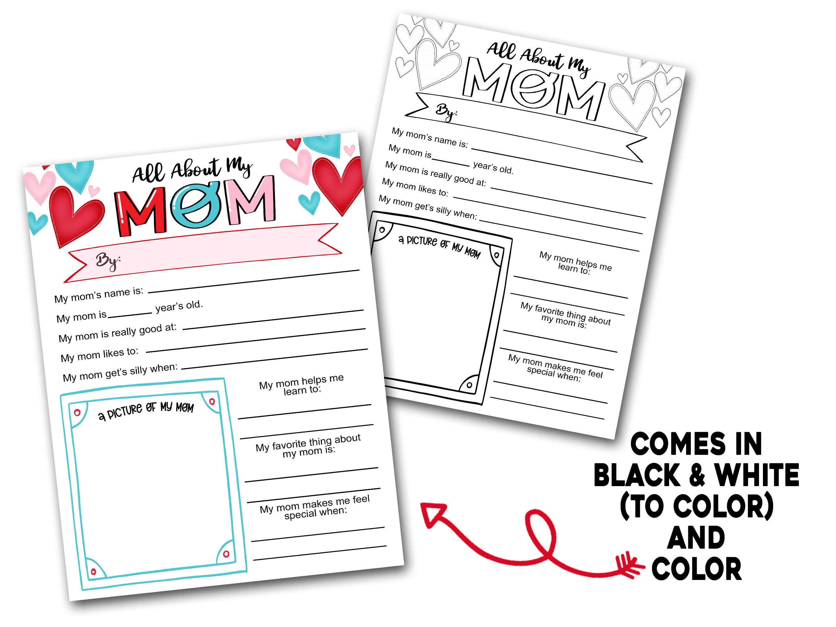 All About My Mom Mother's Day Printable, Mother's Day Coloring Page ...